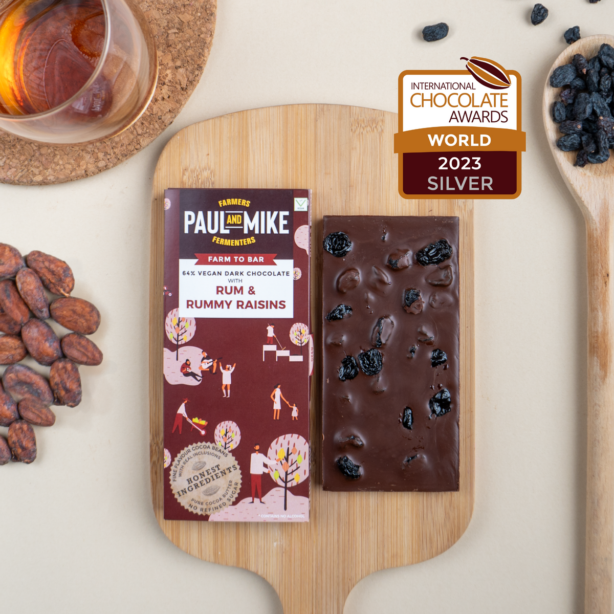 Rum & Rummy Raisins Chocolate | 64% Dark | No Refined Sugar | 100% ...